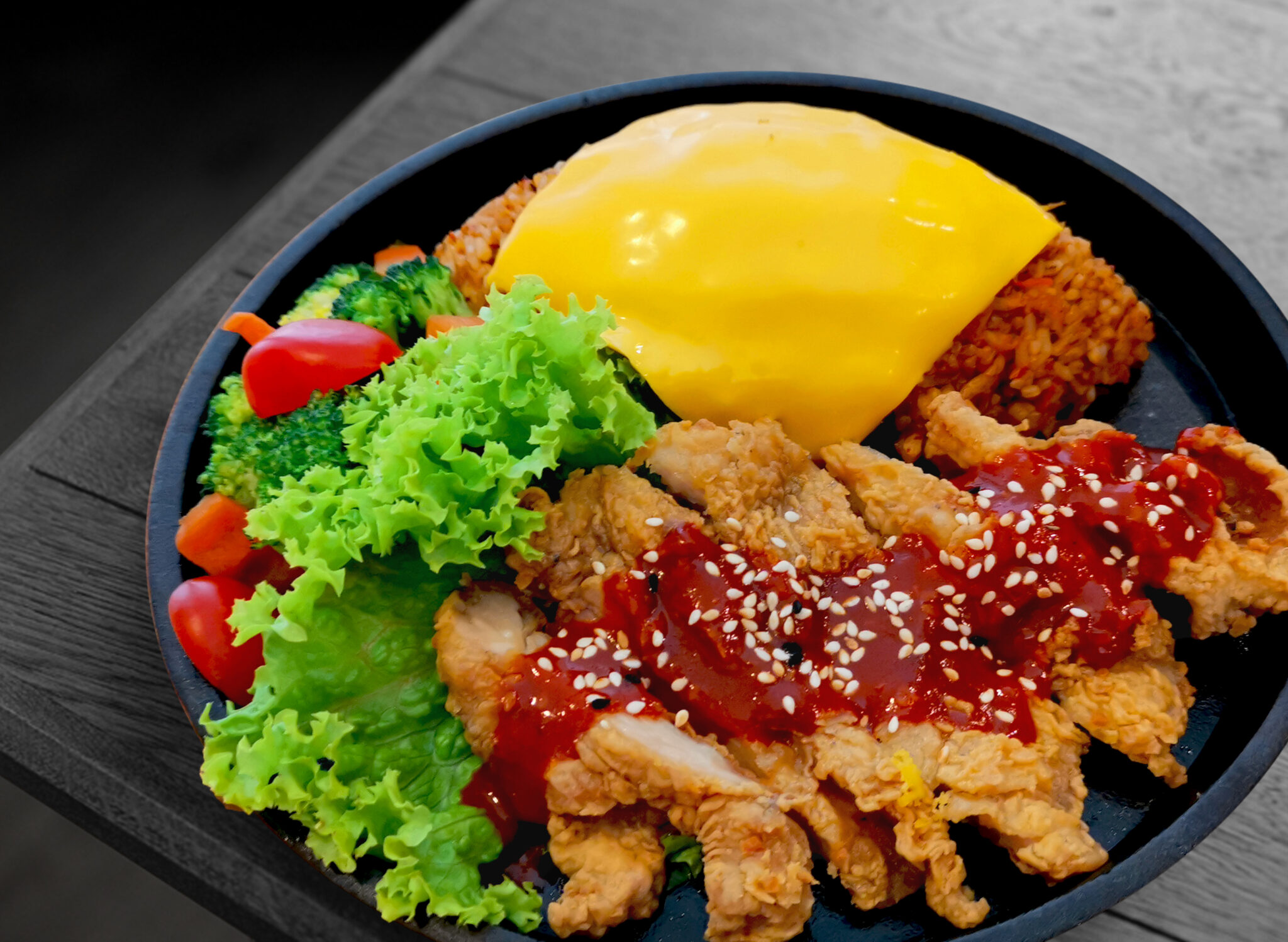Cheese Kimchi Rice with Yangnyeom Chicken Cutlet - Kluang Curry House